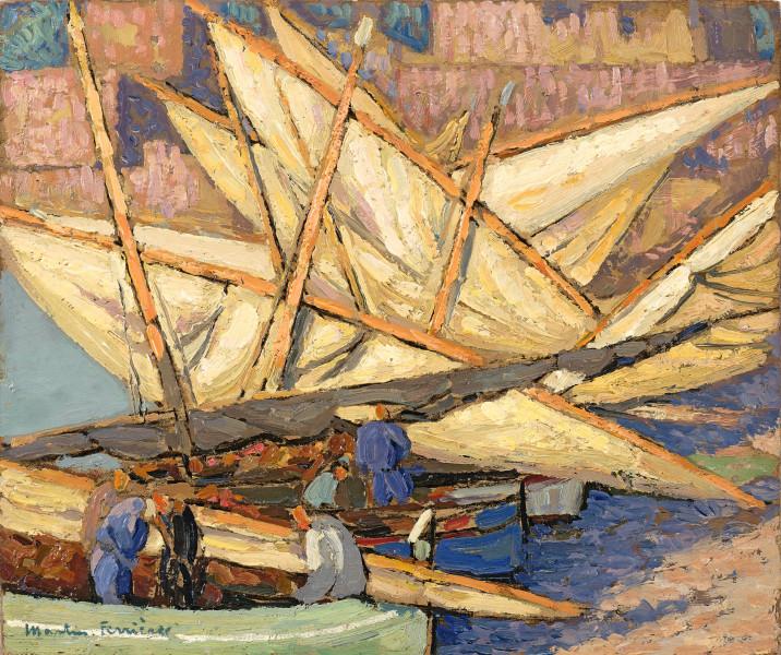 Collioure, voiles séchant, 1928 par Jacques MARTIN FERRIERES sur le site de la Galerie Alexis ...