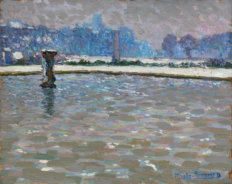 Paris, le bassin du Luxembourg gelé, 1917 par Jacques MARTIN FERRIERES ...